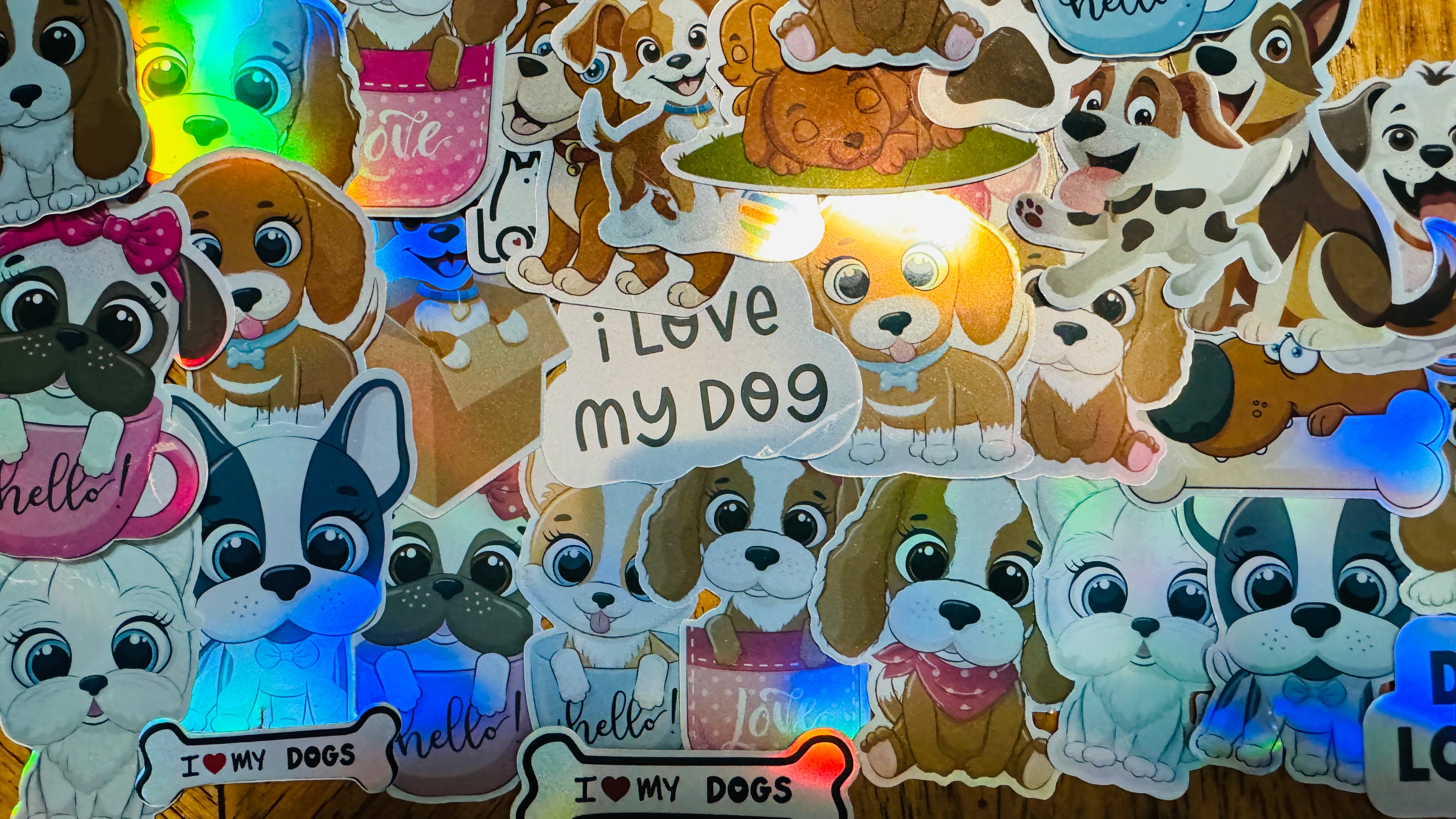 25 Holographic Puppy and Doggie Stickers for laptops, Water Bottles, S ...