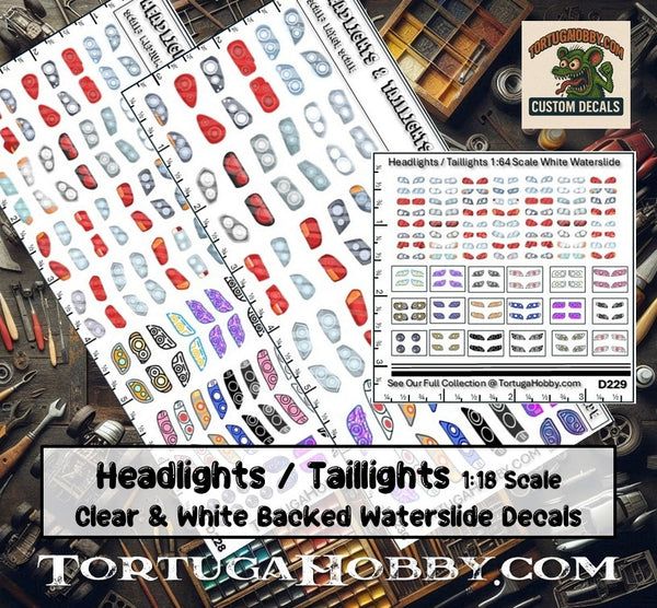 Headlights & Taillights - Waterslide Model Decals – Tortuga Hobby Works