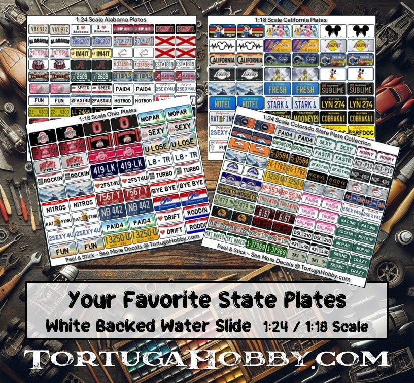 Decals - State License Plates - 1:24 / 1:18 Scale – Tortuga Hobby Works